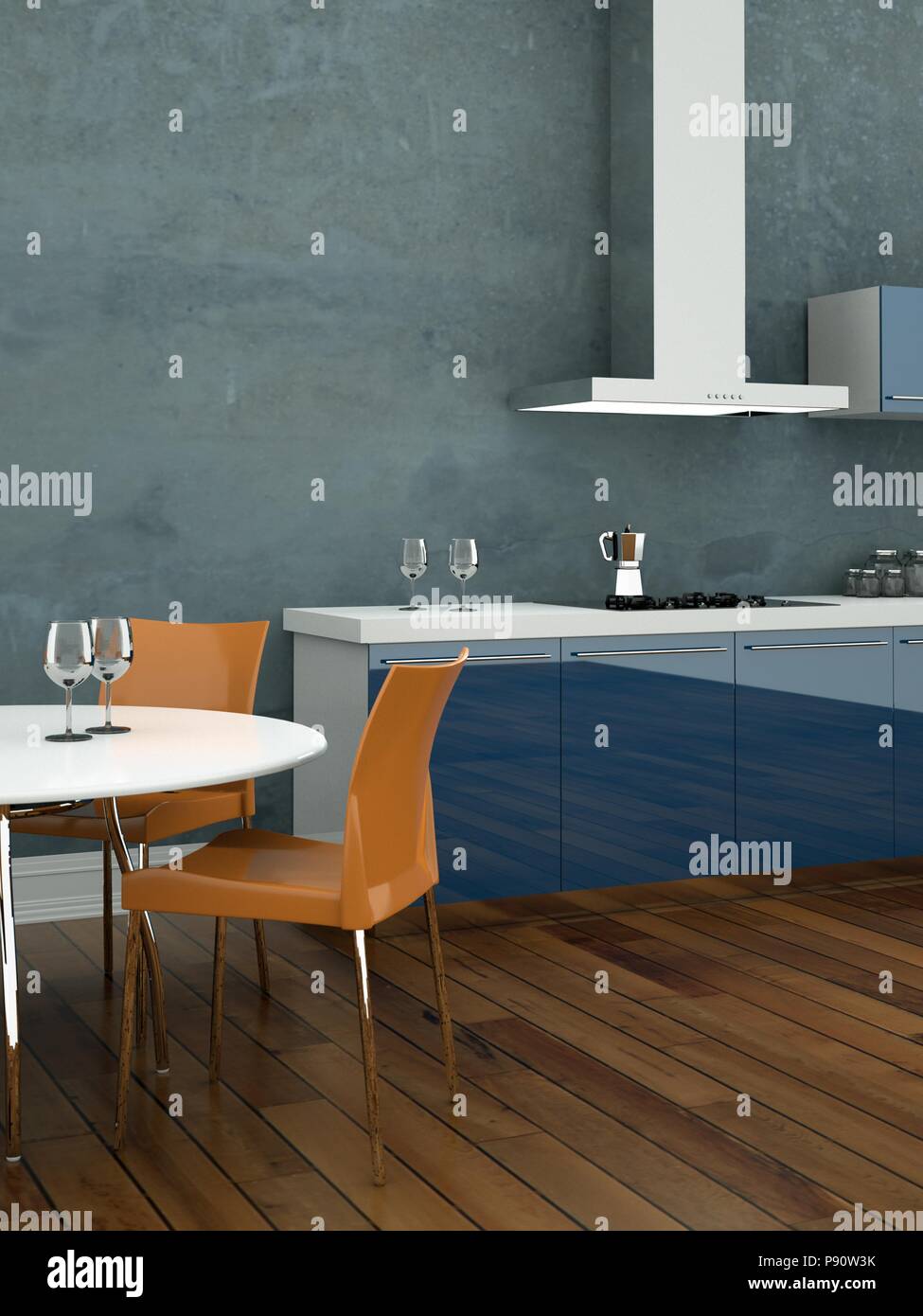 Modern blue kitchen with a beautiful design Stock Photo - Alamy