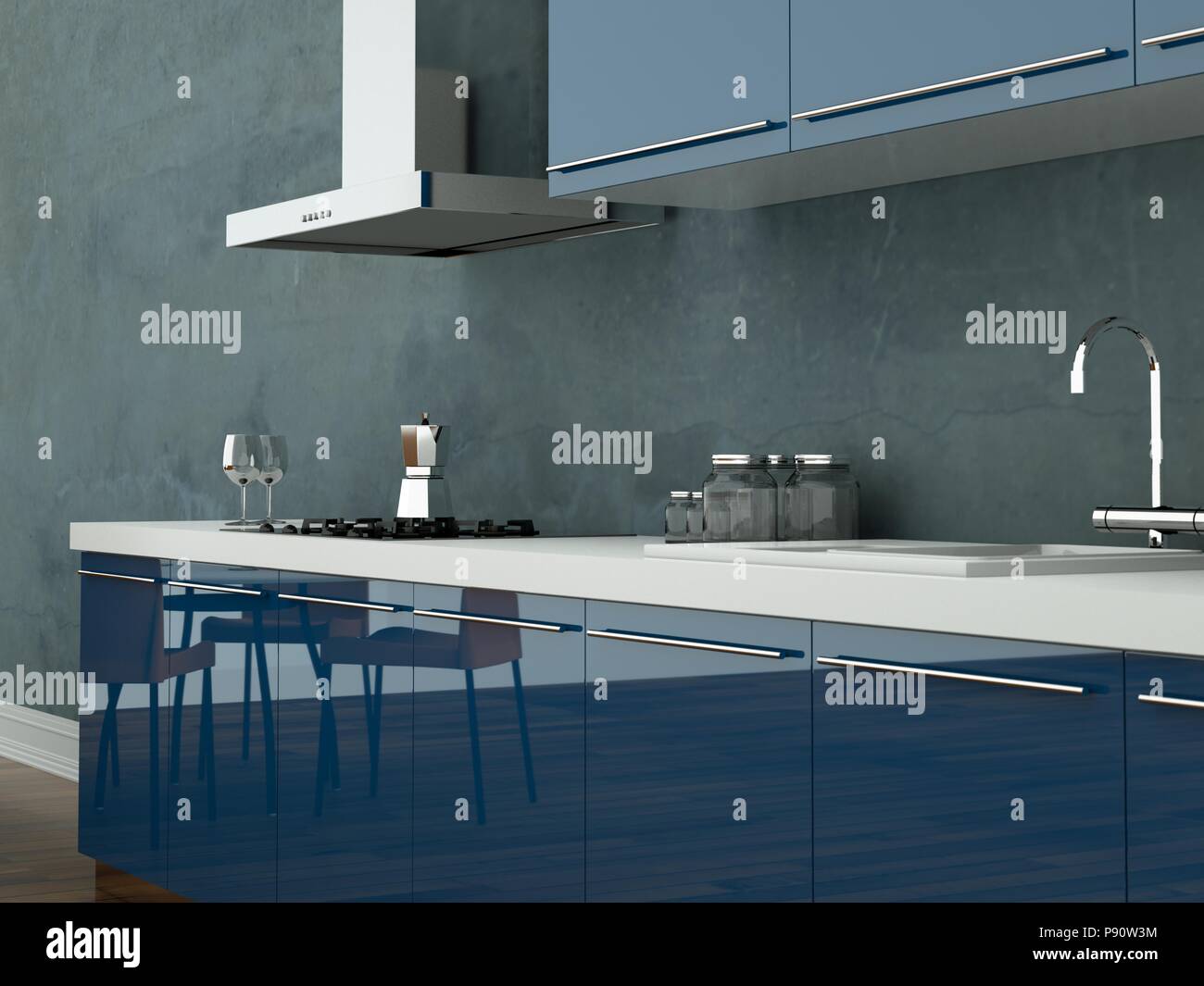 Modern blue kitchen with a beautiful design Stock Photo - Alamy