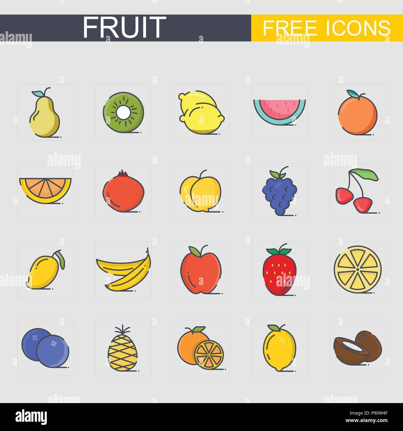 Fruits icons set vector. For web design and application interface, also ...