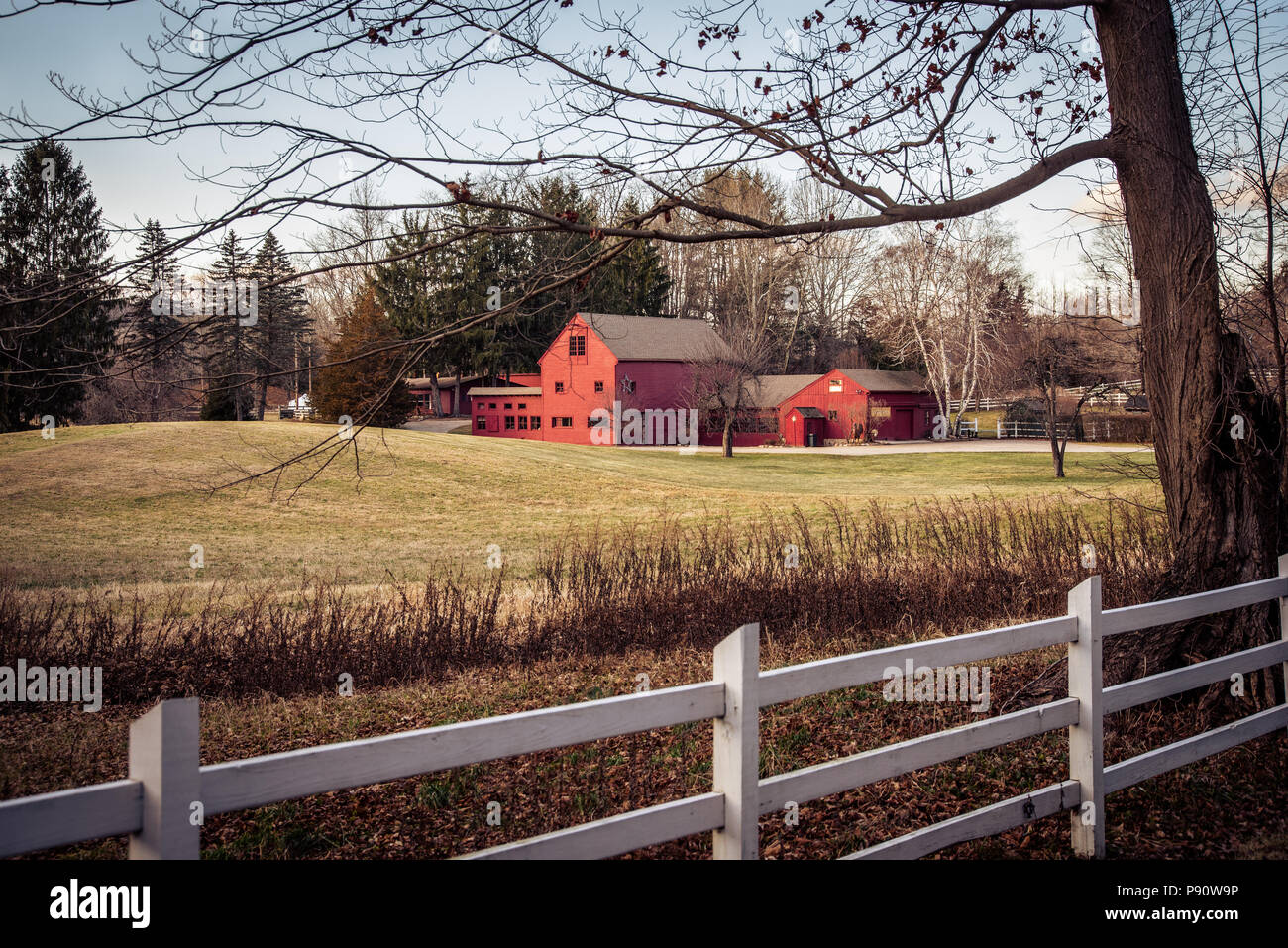 A red farm house on a a farm in Connecticut Stock Photo - Alamy