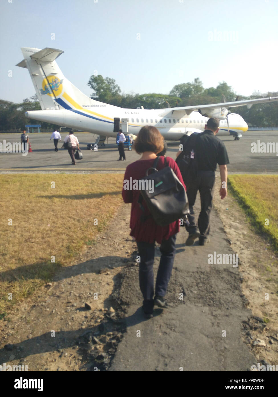 Boarding to airplane, Kale, Myanmar Stock Photo - Alamy