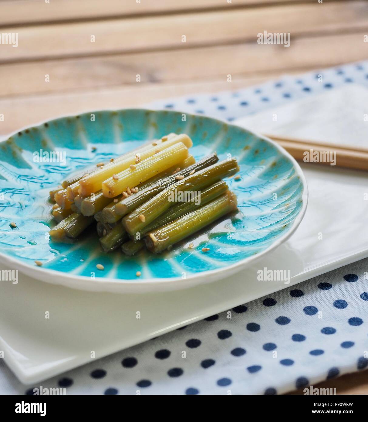 Korean food garlic stalk Simmered soy sauce Stock Photo - Alamy