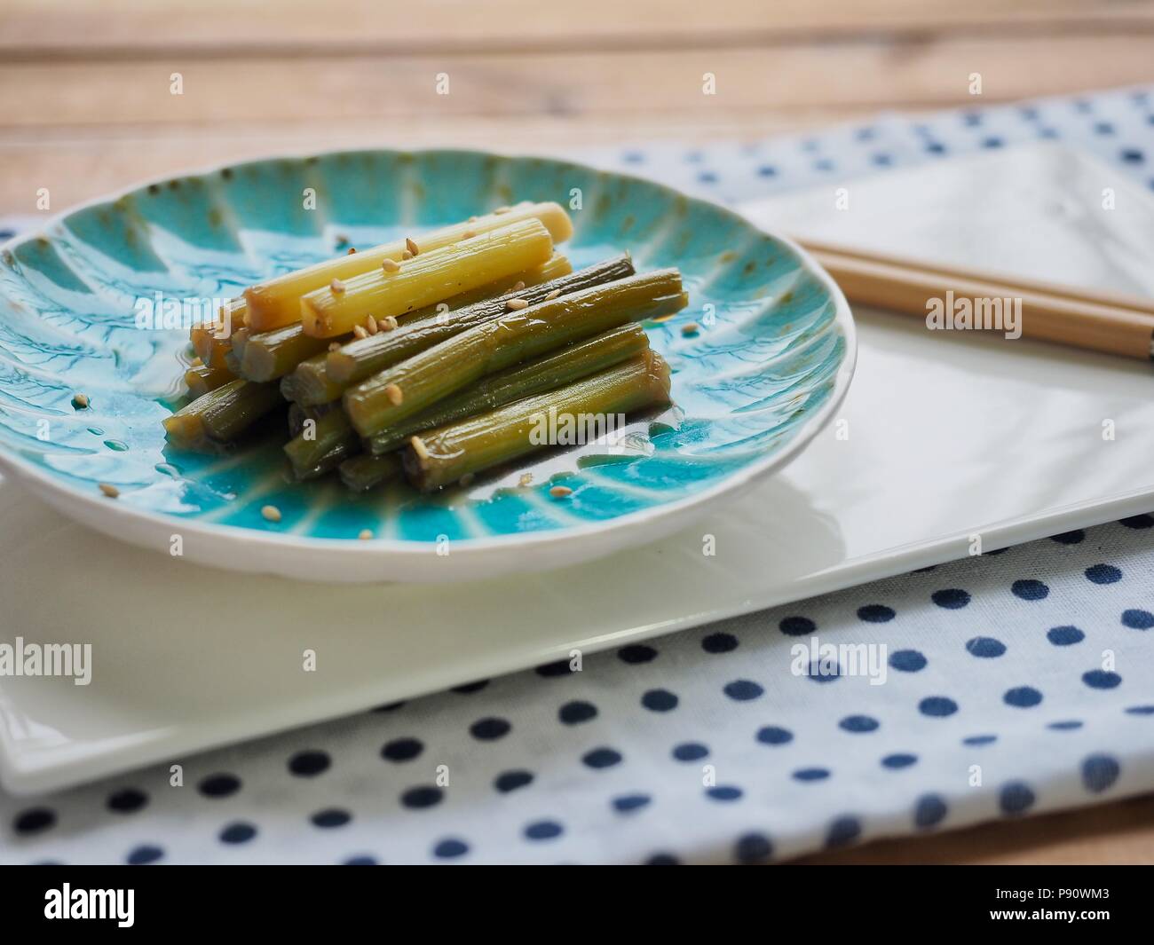 Korean food garlic stalk Simmered soy sauce Stock Photo - Alamy