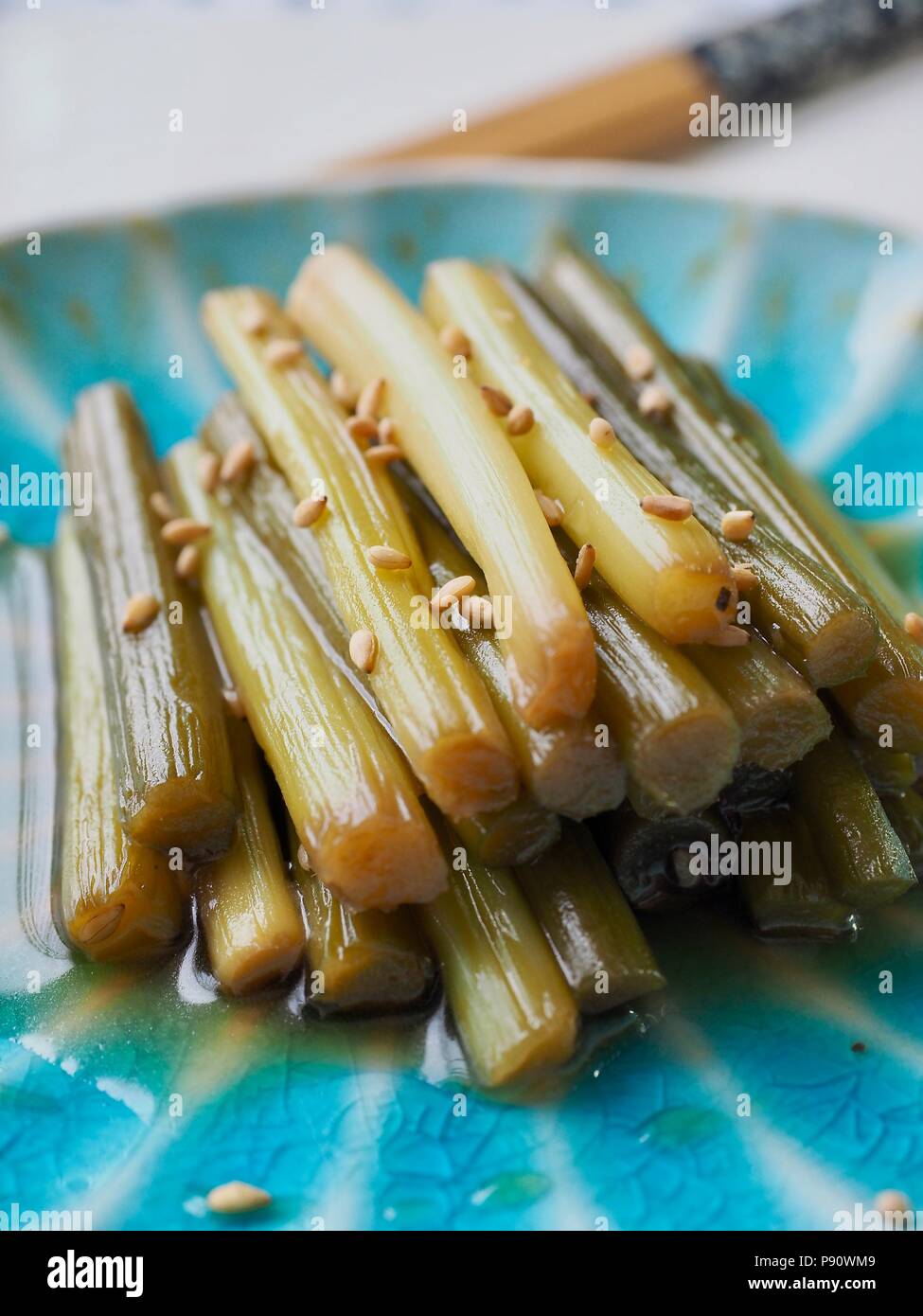 Korean food garlic stalk Simmered soy sauce Stock Photo - Alamy