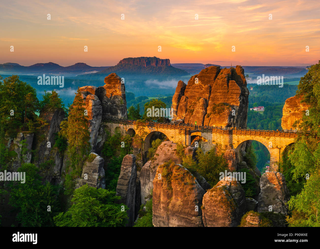 The Bastei bridge, Saxon Switzerland National Park, Germany Stock Photo ...