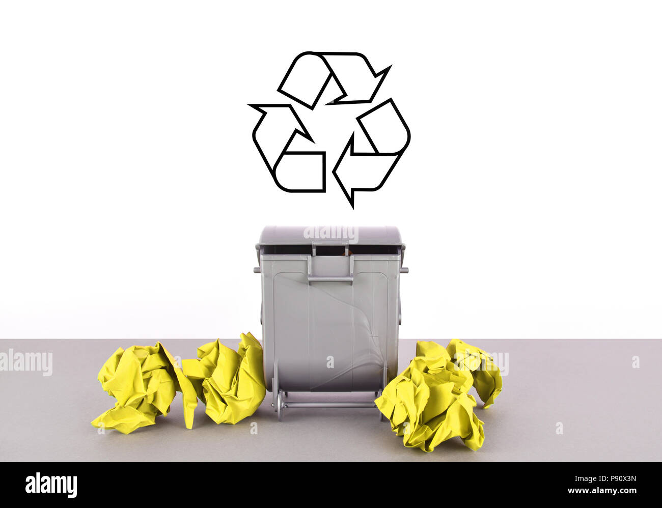 Colorful recycle bins on white and gray background. Recycling concept ...