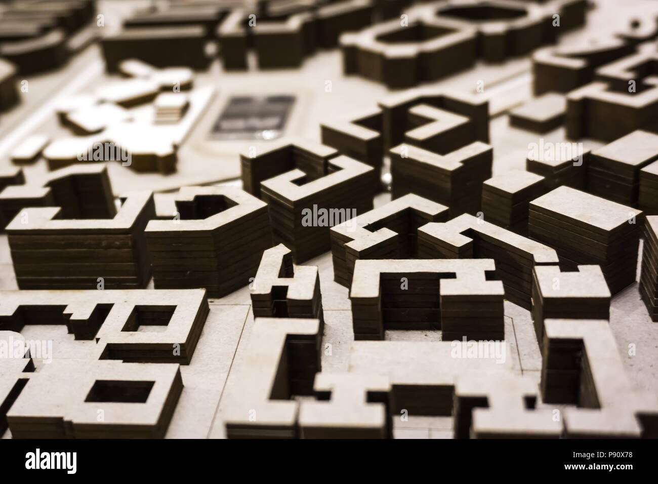 Aerial view of 3D model town plan with modern buildings and streets ...