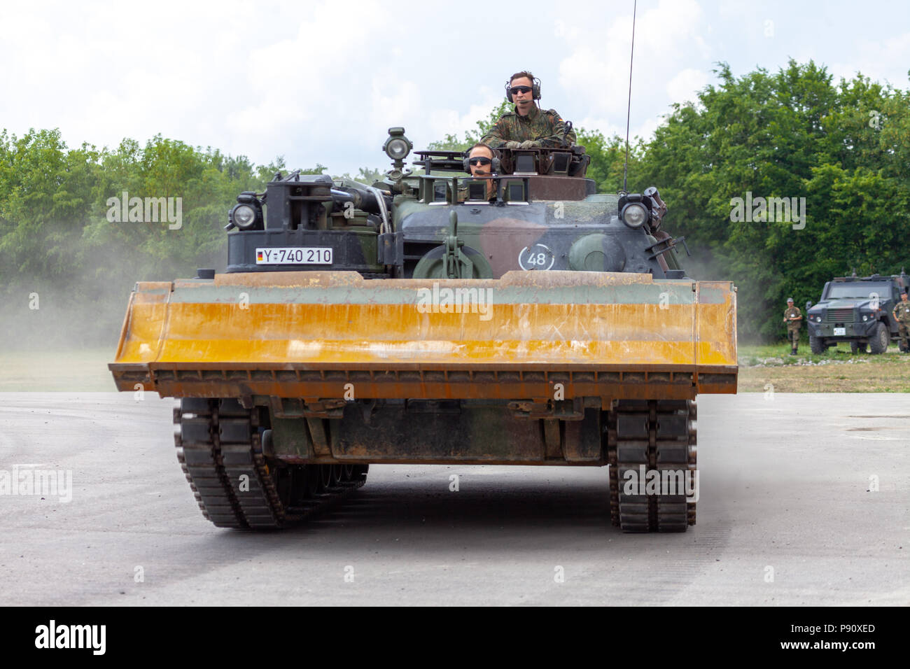 FELDKIRCHEN / GERMANY - JUNE 9, 2018: German tank dozer Dachs drives on ...