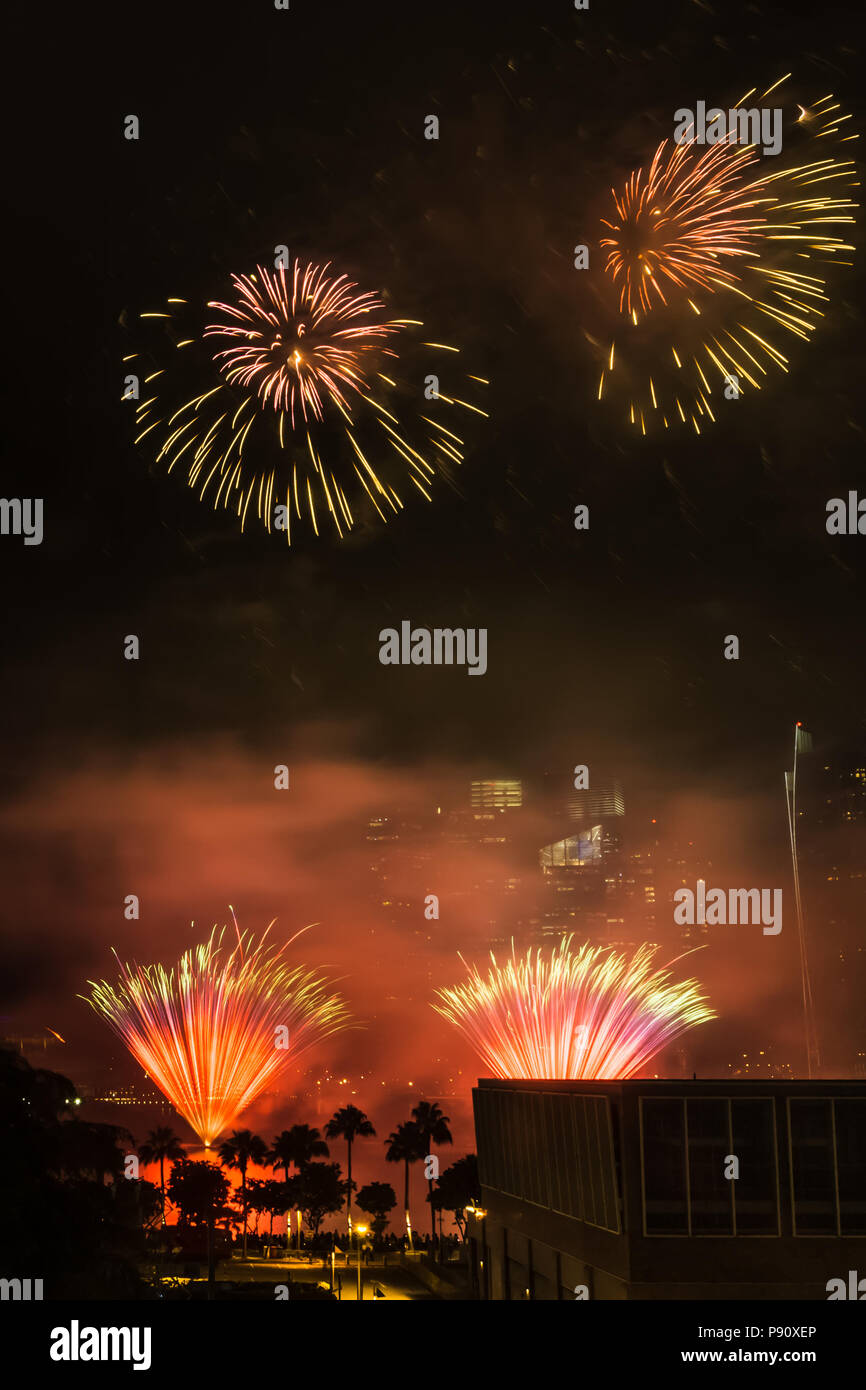 Fireworks display on dark sky background Stock Photo - Alamy
