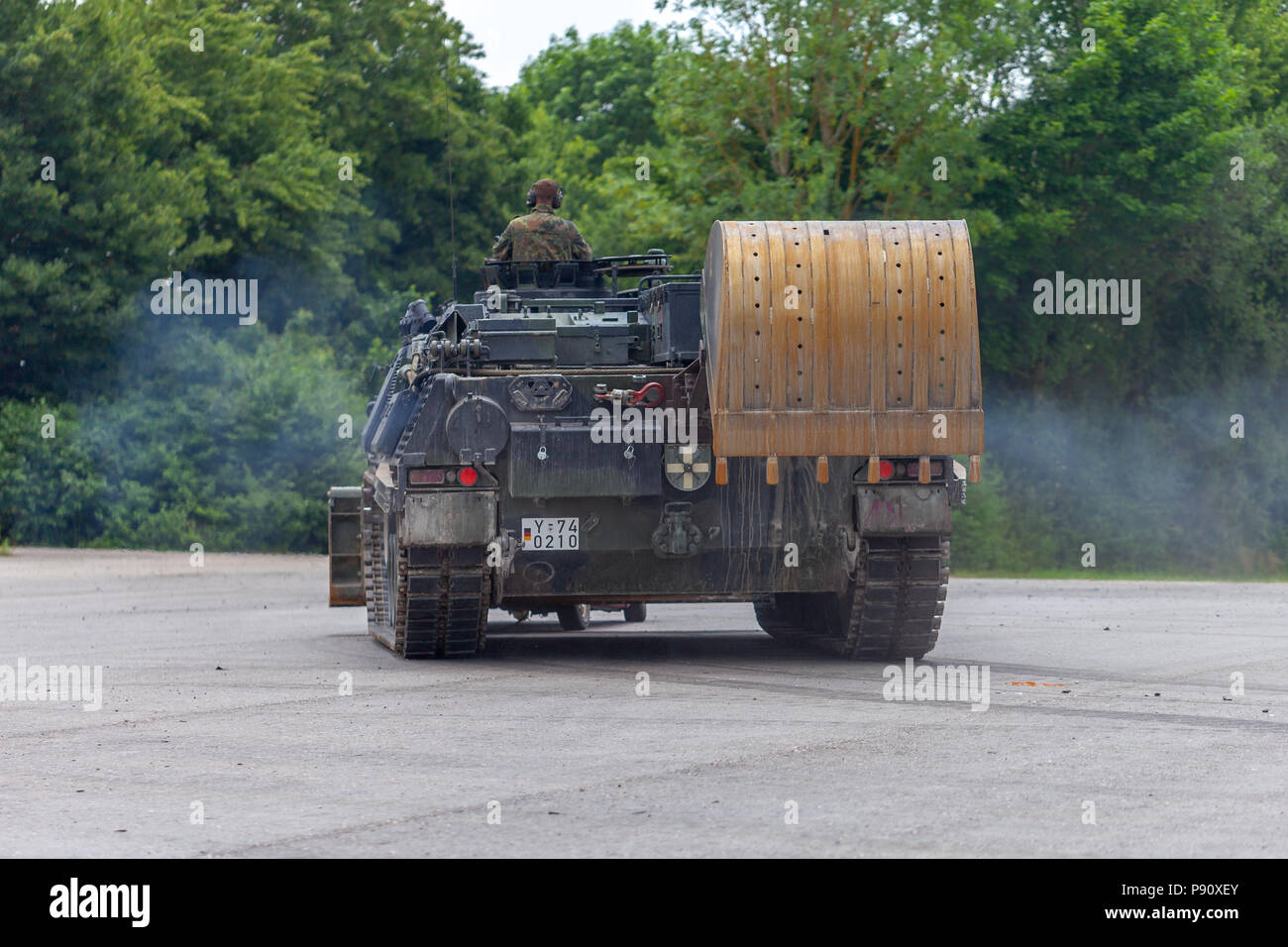 FELDKIRCHEN / GERMANY - JUNE 9, 2018: German tank dozer Dachs drives on ...