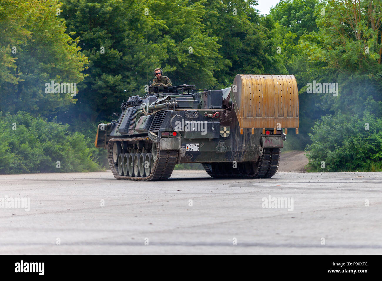 FELDKIRCHEN / GERMANY - JUNE 9, 2018: German tank dozer Dachs drives on ...
