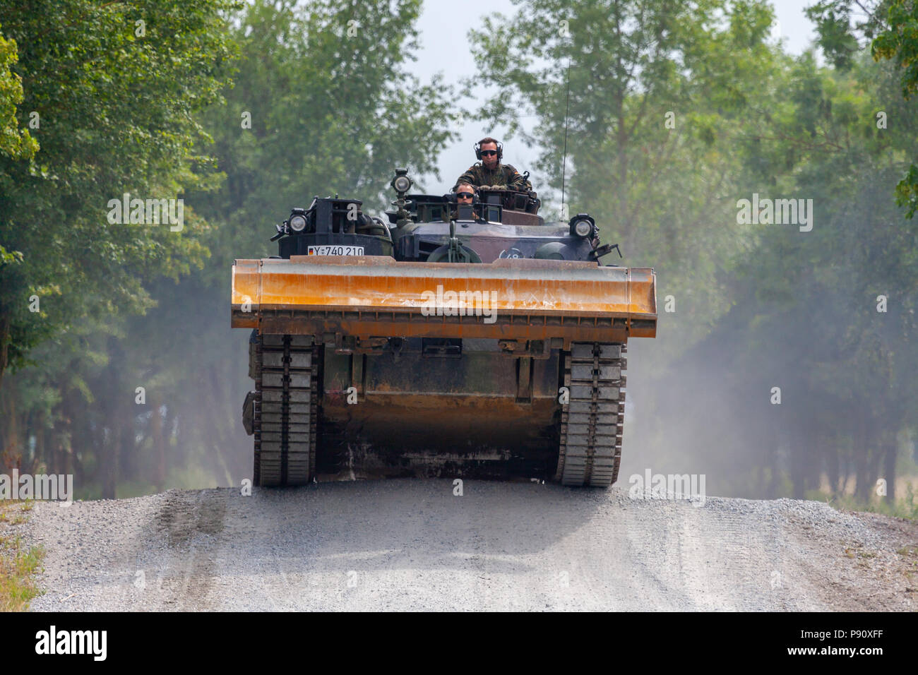 FELDKIRCHEN / GERMANY - JUNE 9, 2018: German tank dozer Dachs drives on ...