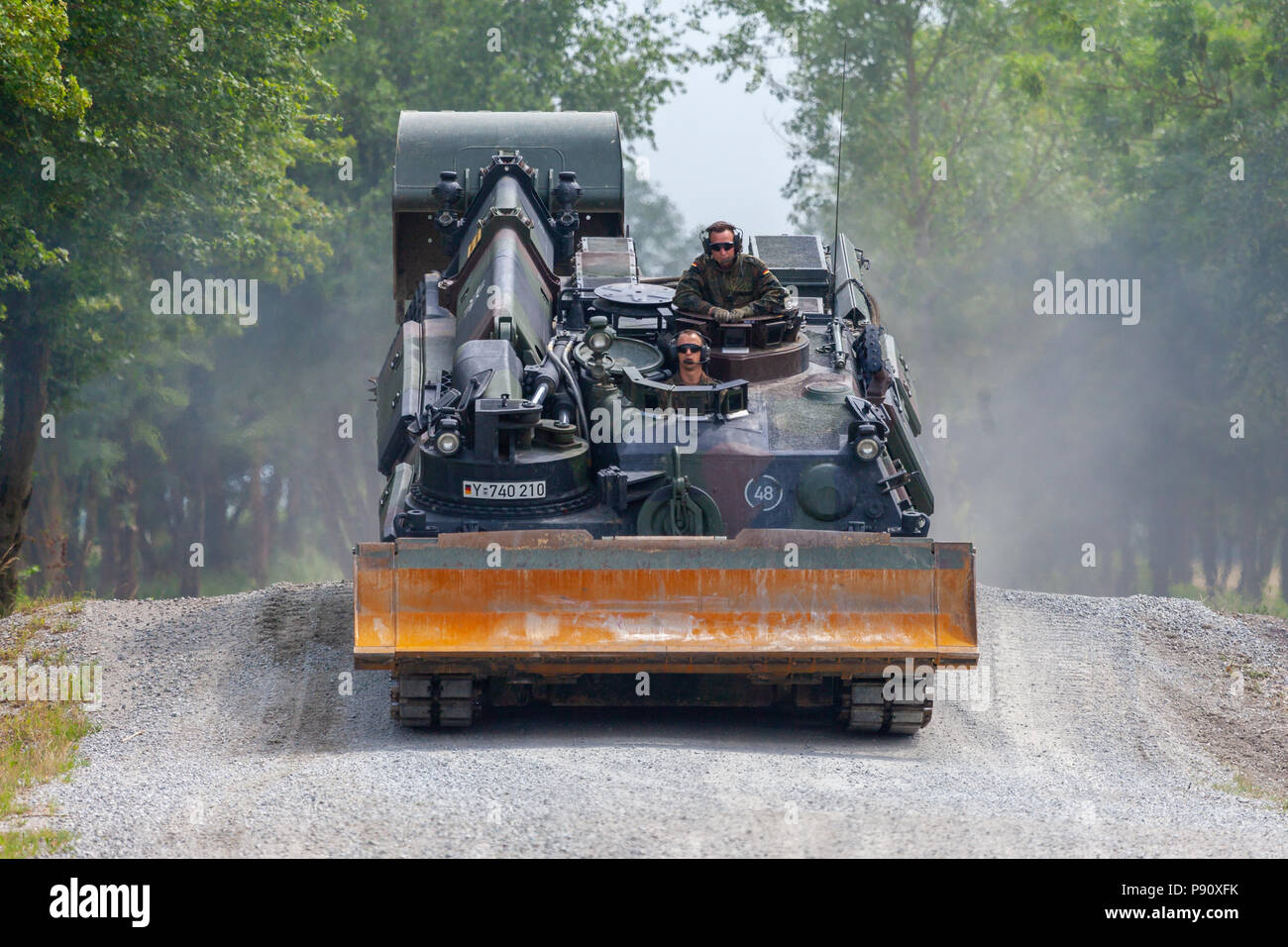 FELDKIRCHEN / GERMANY - JUNE 9, 2018: German tank dozer Dachs drives on ...