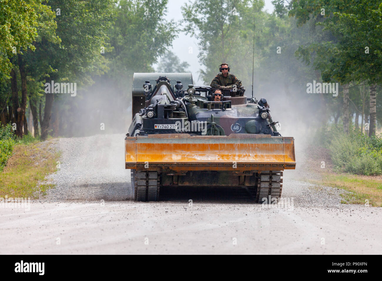 FELDKIRCHEN / GERMANY - JUNE 9, 2018: German tank dozer Dachs drives on ...