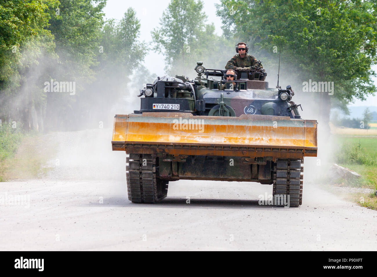 FELDKIRCHEN / GERMANY - JUNE 9, 2018: German tank dozer Dachs drives on ...
