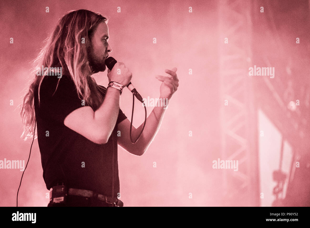 Denmark, Roskilde - July 7, 2018. The Danish electronic rock band Veto ...