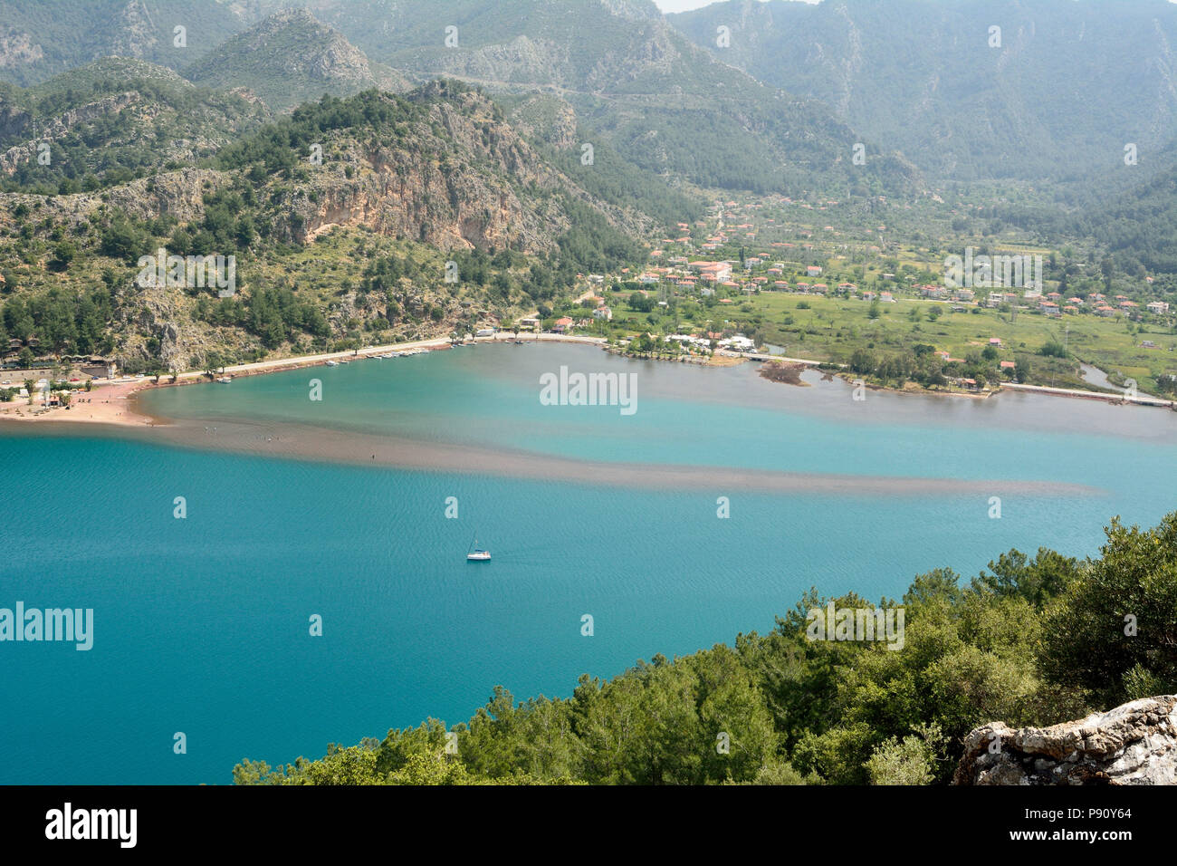 View over Orhaniye village and Kizkumu beach, on Bozburun peninsula ...