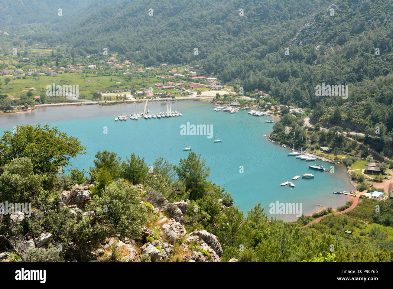 View over Orhaniye village on Bozburun peninsula near Marmaris resort ...