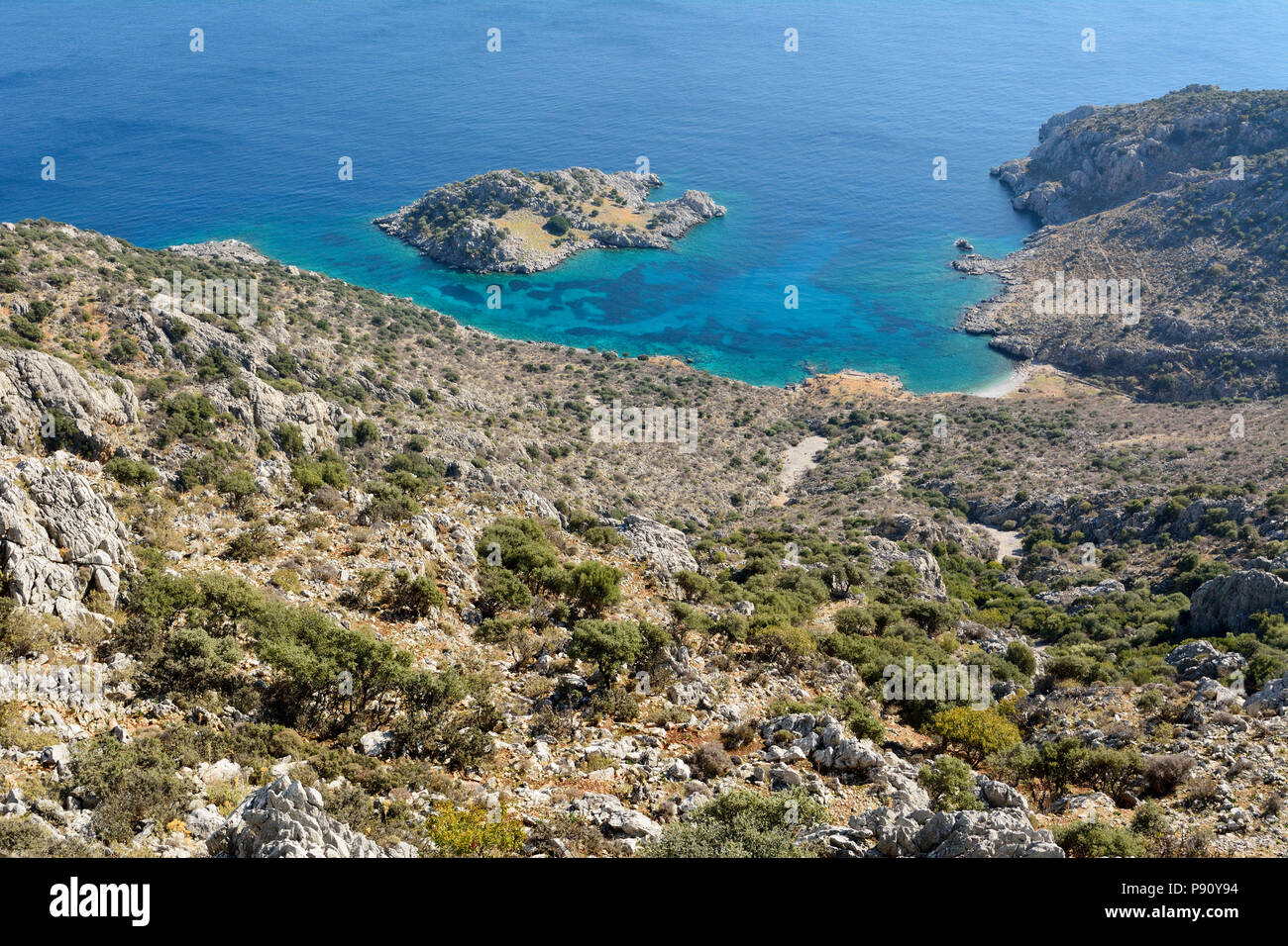 Mediterranean coastline between Sogut and Taslica on Bozburun peninsula ...