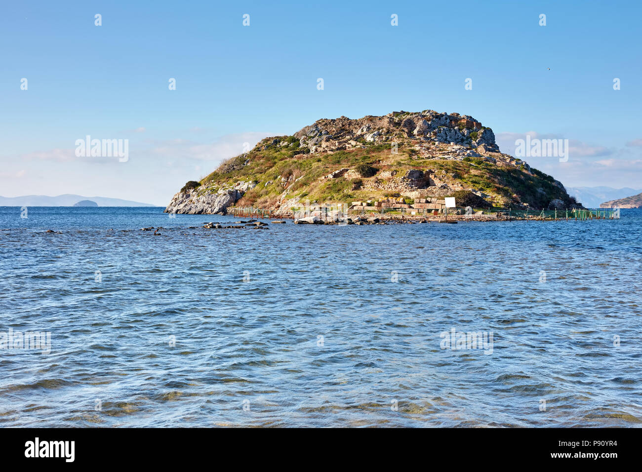 Rabbit island of ancient Myndos civilization in Gumusluk Bodrum Turkey ...