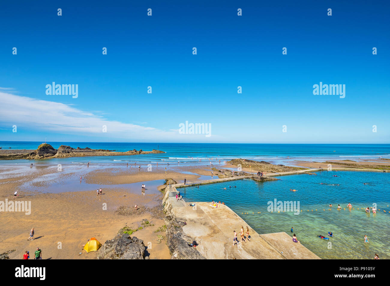 30 June 2018: Bude, Cornwall, UK - The tidal swimming pool and ...