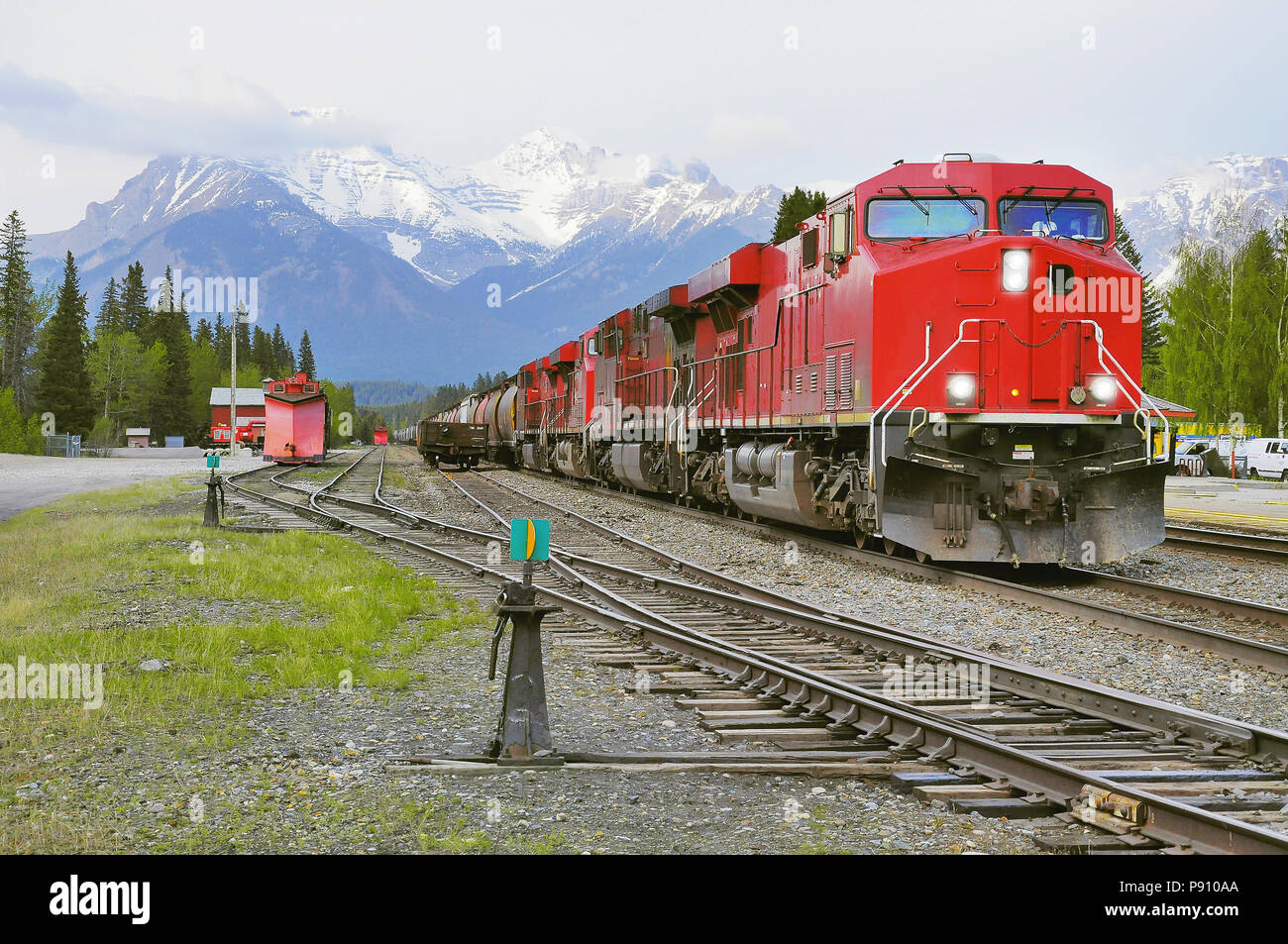 Freight train arrives to Banff. Alberta. Canada Stock Photo - Alamy