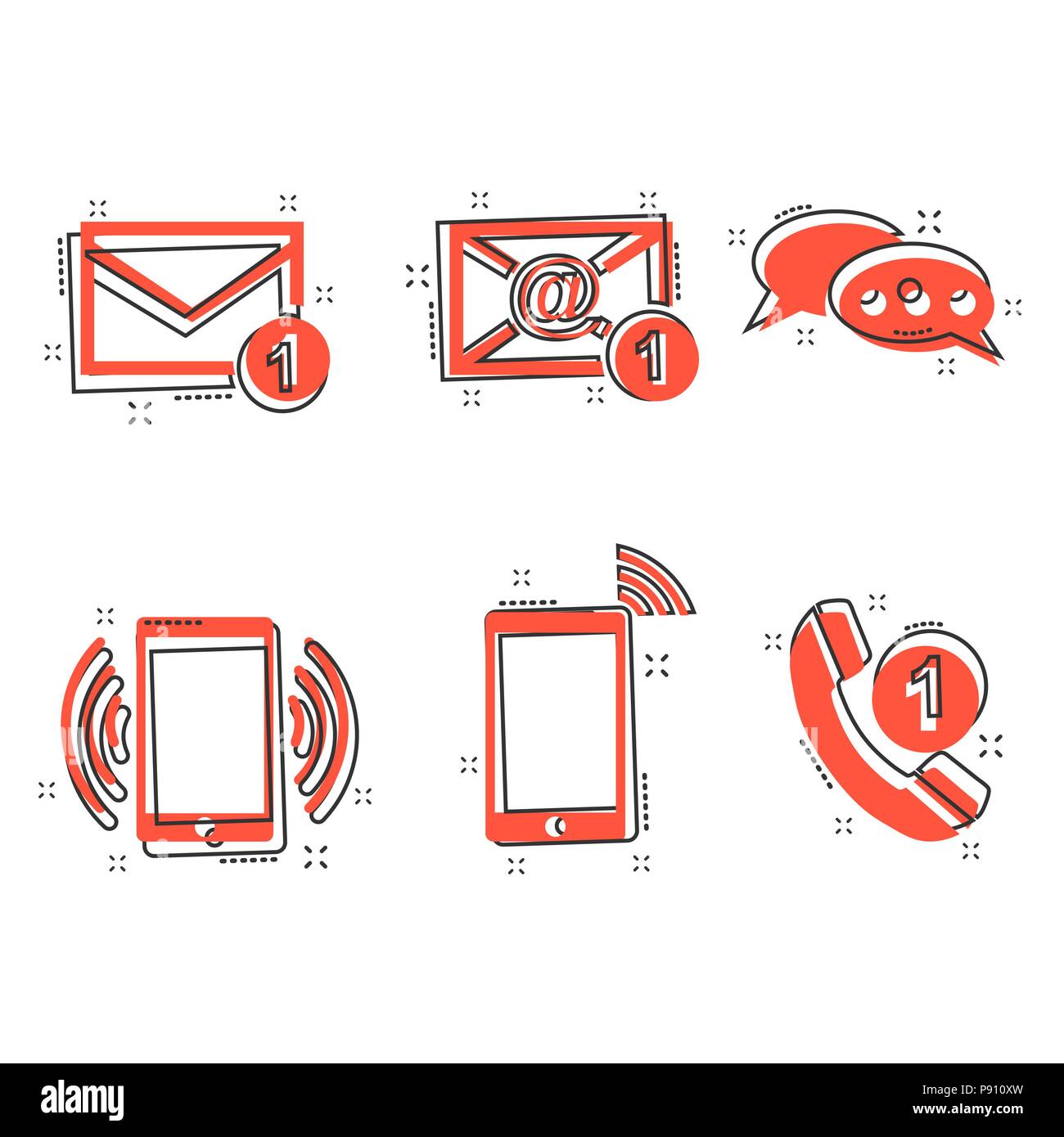 Vector cartoon contact buttons icon in comic style. Email, envelope ...