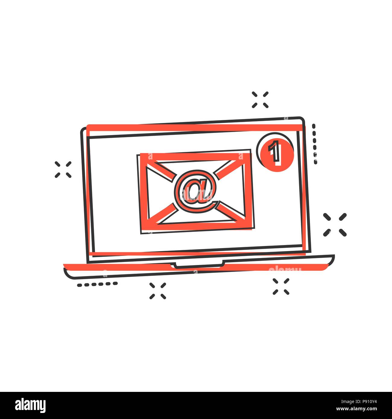 Vector cartoon email envelope message on laptop icon in comic style ...