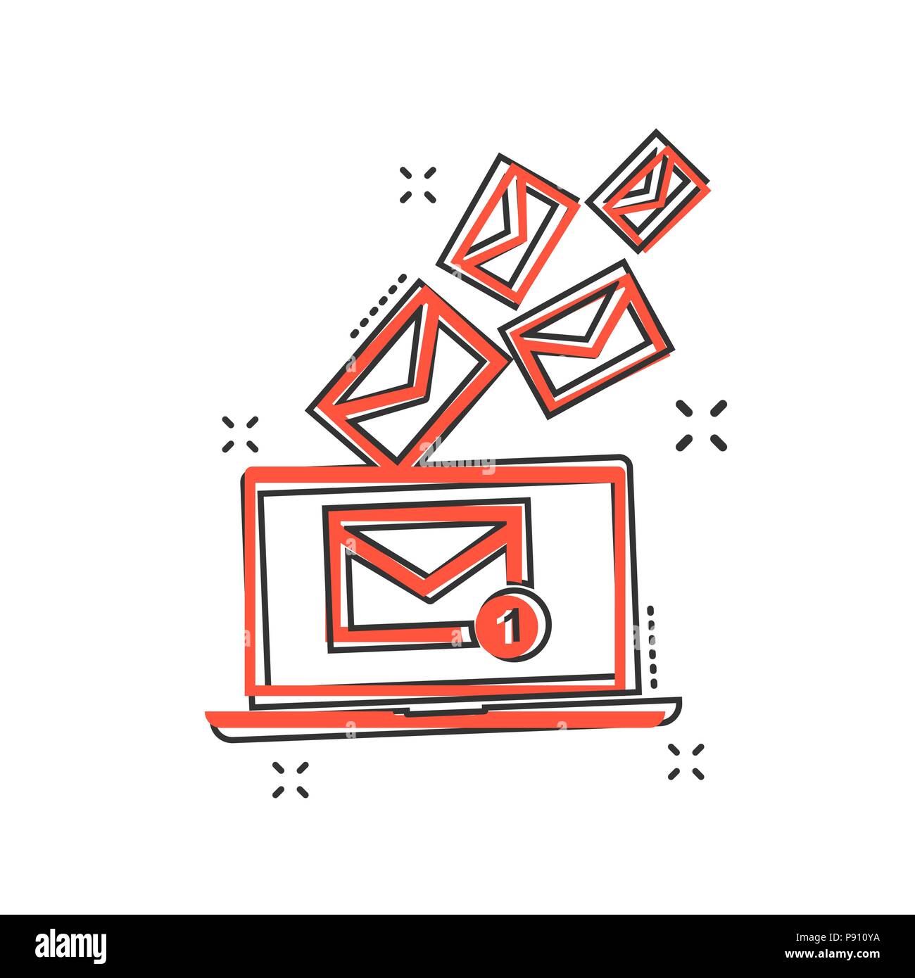 Vector cartoon email envelope message on laptop icon in comic style ...