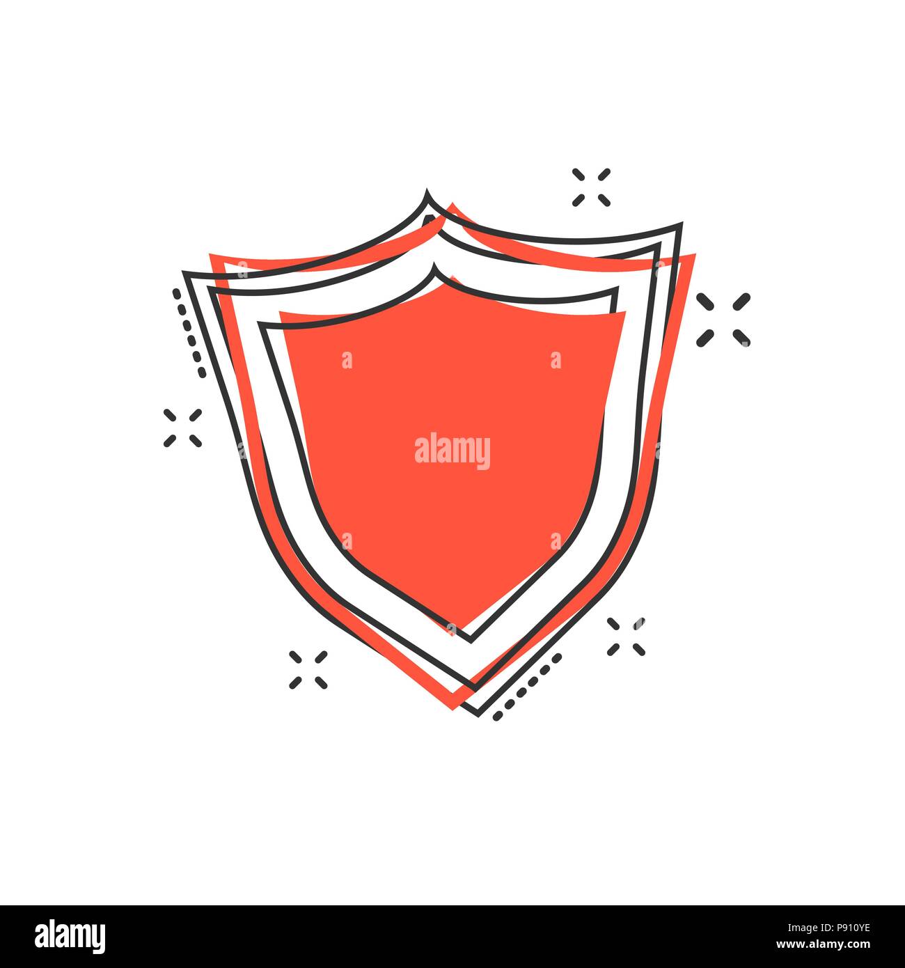 Vector cartoon shield protection icon in comic style. Protect sign ...