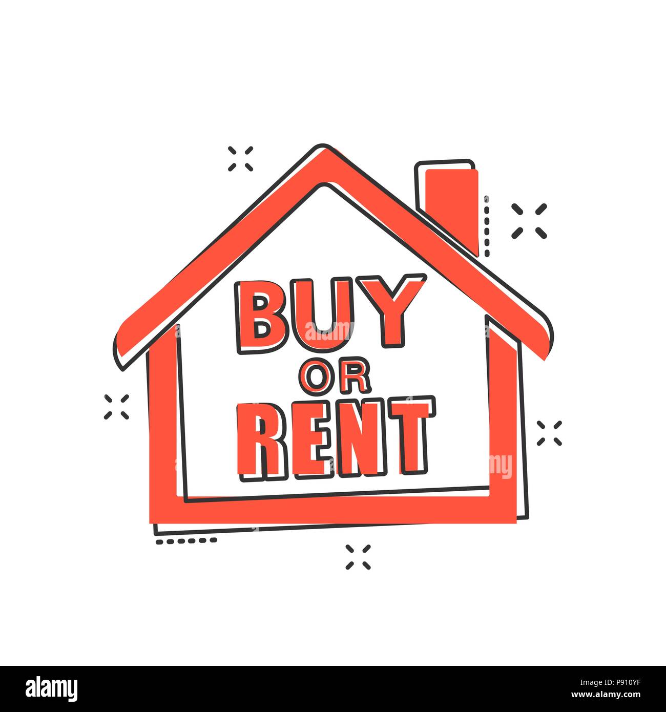 Vector cartoon buy or rent house icon in comic style. House sign ...