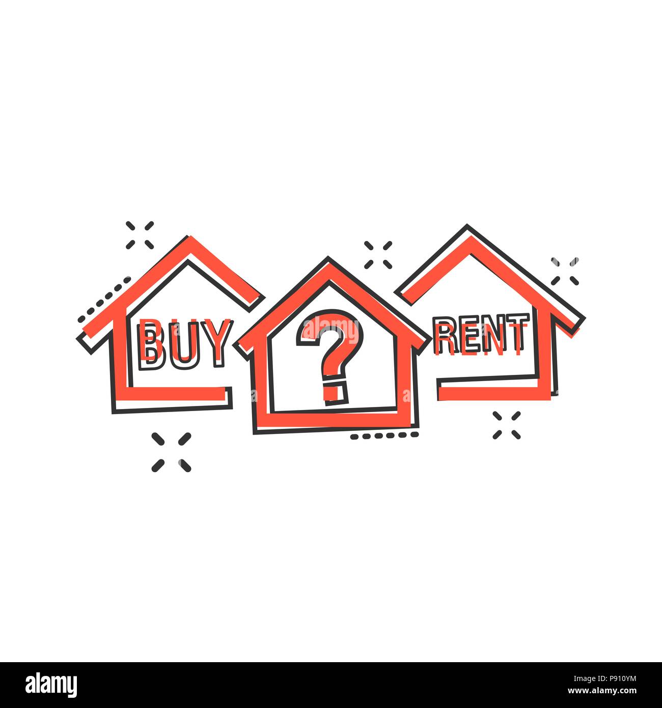 Vector cartoon buy or rent house icon in comic style. House sign ...