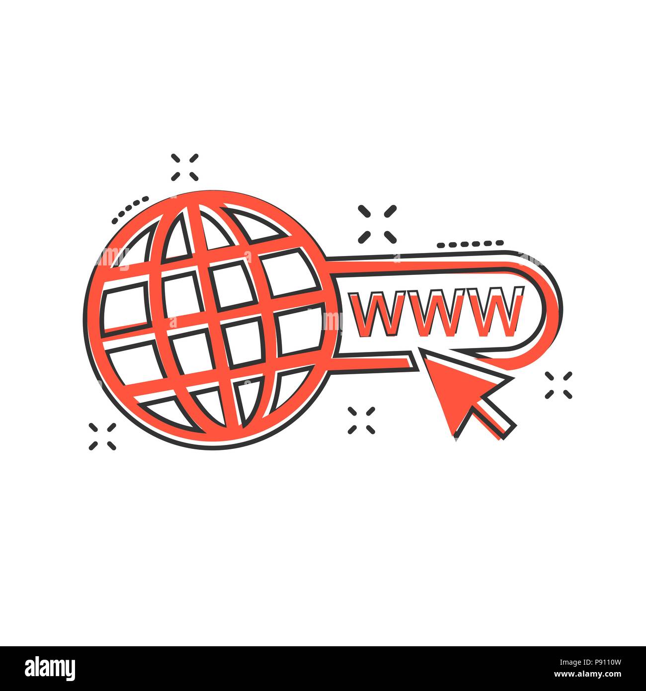 Vector cartoon go to web icon in comic style. Globe world sign ...