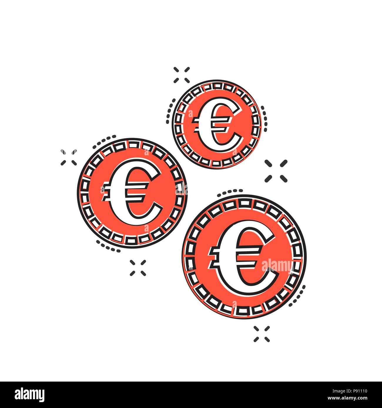 Vector cartoon euro coins icon in comic style. Money coin sign ...