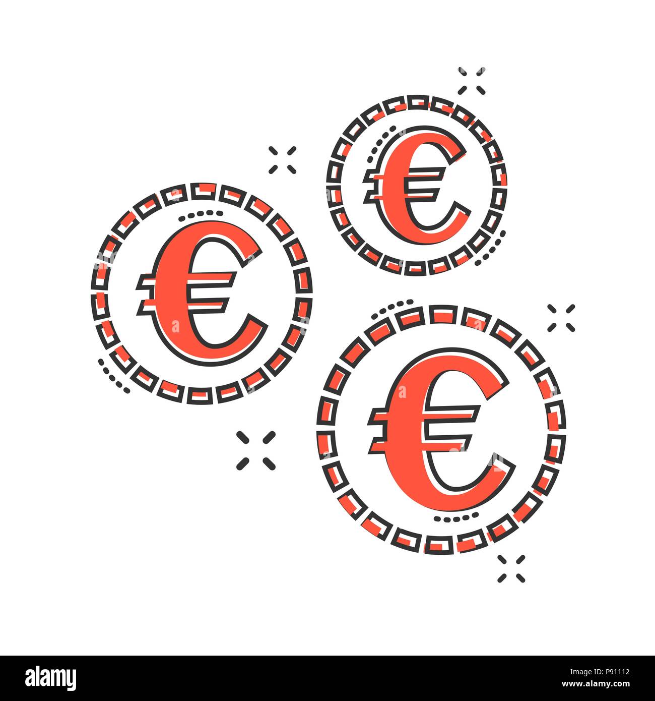 Vector cartoon euro coins icon in comic style. Money coin sign ...