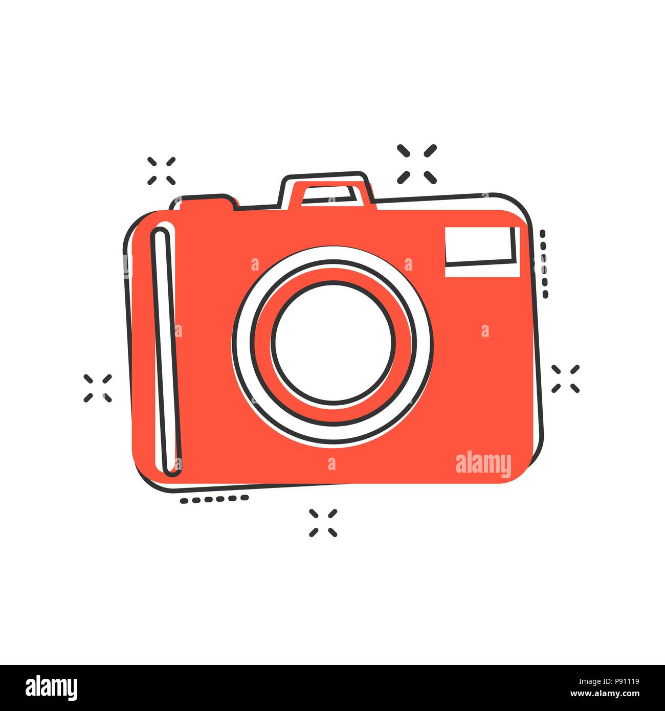 Vector cartoon photo camera icon in comic style. Photographer cam sign ...