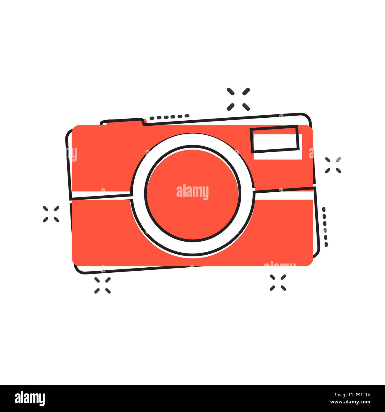 Vector cartoon photo camera icon in comic style. Photographer cam sign ...