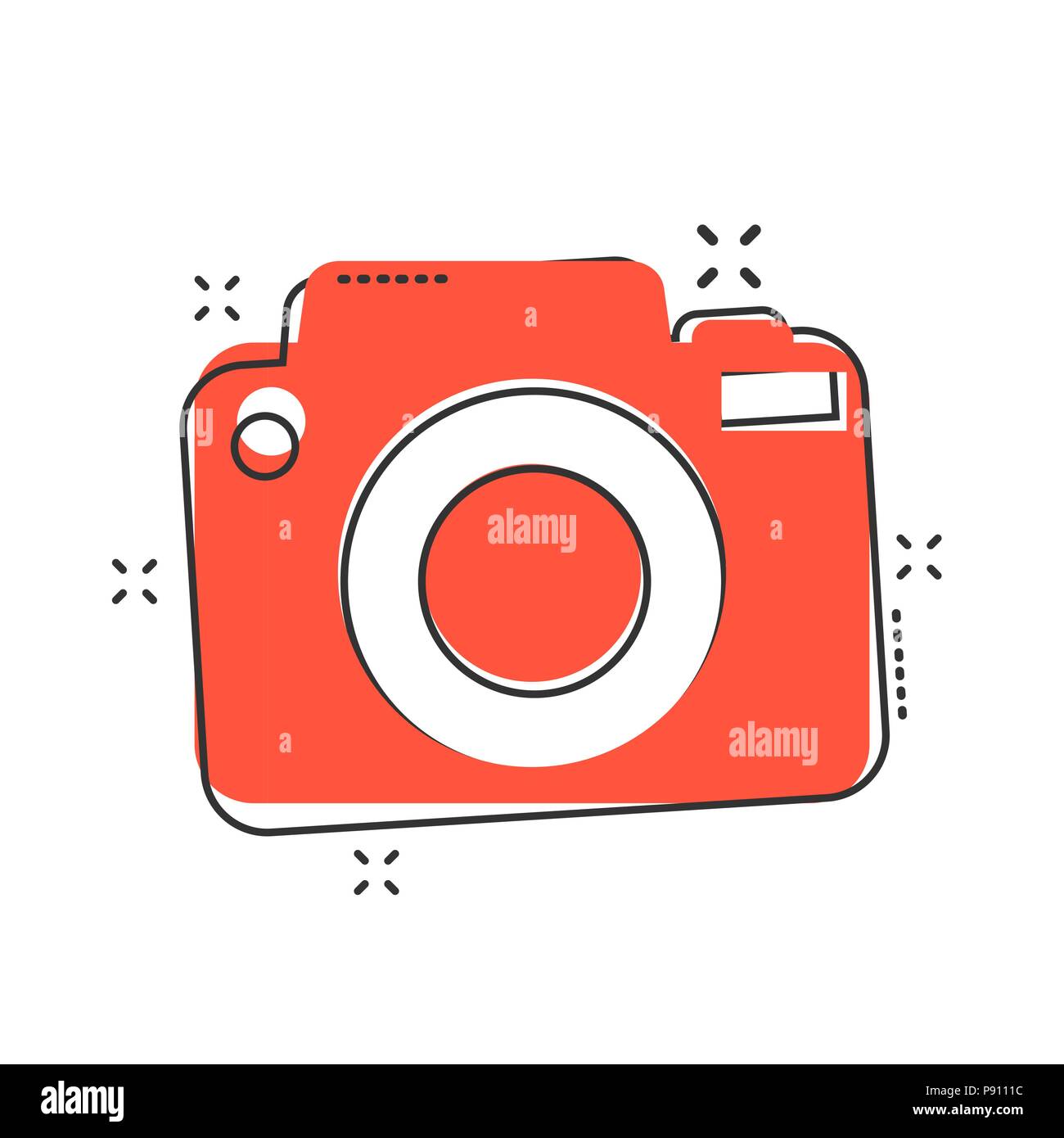 Vector cartoon photo camera icon in comic style. Photographer cam sign ...