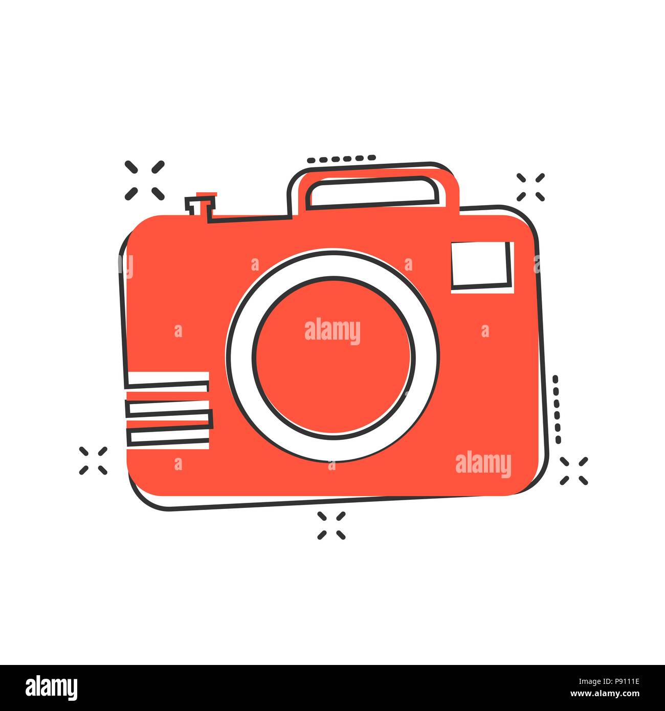 Vector cartoon photo camera icon in comic style. Photographer cam sign ...