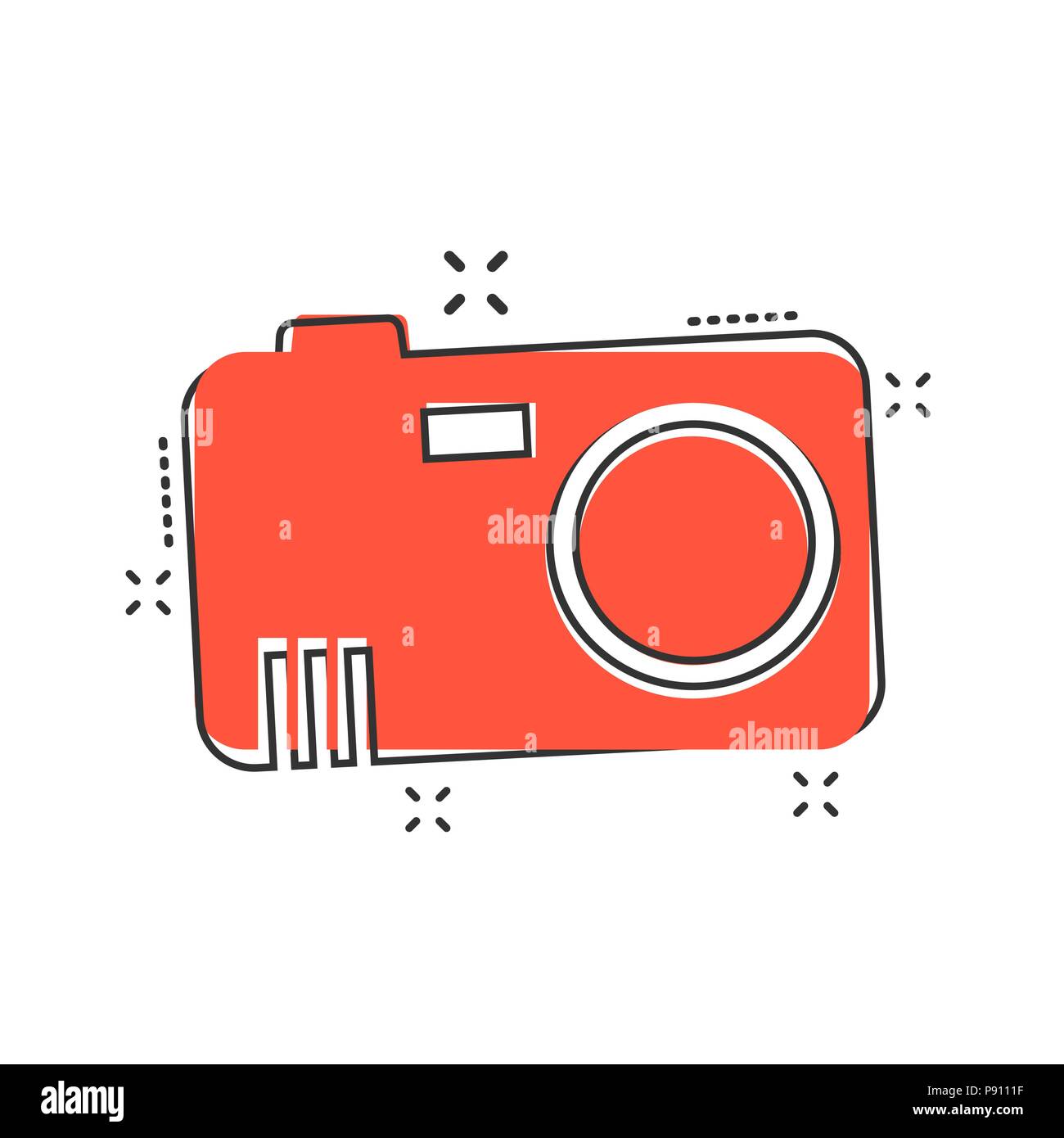 Vector cartoon photo camera icon in comic style. Photographer cam sign ...