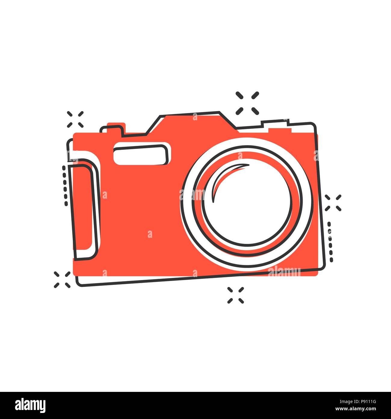 Vector cartoon photo camera icon in comic style. Photographer cam sign ...