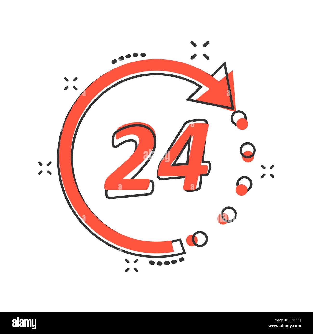 Vector cartoon time icon in comic style. 24 hours sign illustration ...