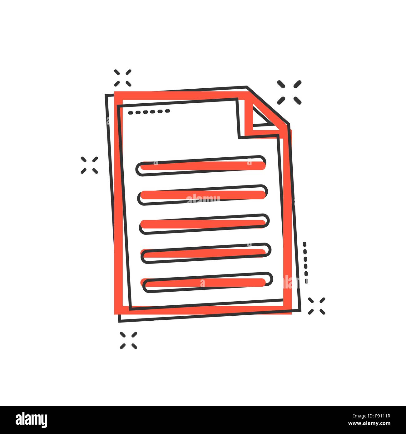 Vector cartoon document icon in comic style. Paper page sign ...