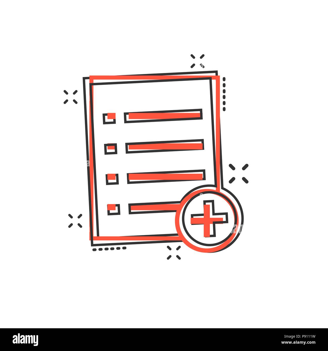 Vector cartoon document icon in comic style. Paper page sign ...