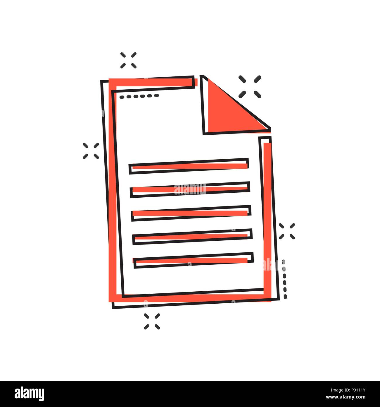 Vector cartoon document icon in comic style. Paper page sign ...