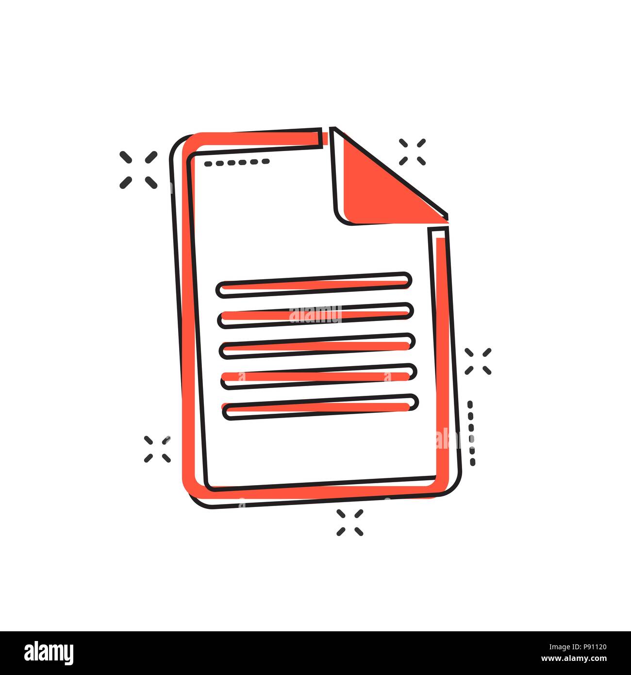 Vector cartoon document icon in comic style. Paper page sign ...