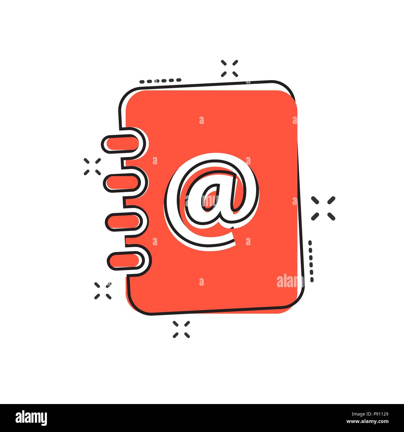 Vector cartoon address book icon in comic style. Email note sign ...