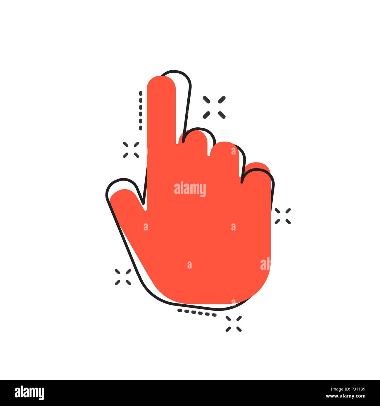 Vector cartoon click hand icon in comic style. Cursor finger sign ...