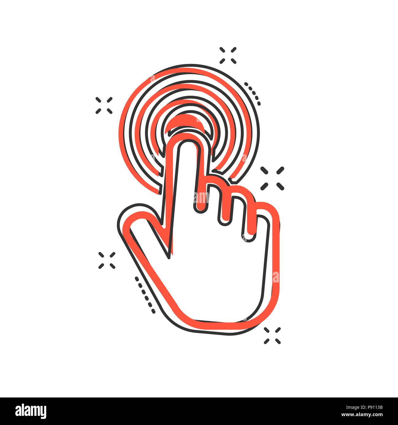 Vector cartoon click hand icon in comic style. Cursor finger sign ...
