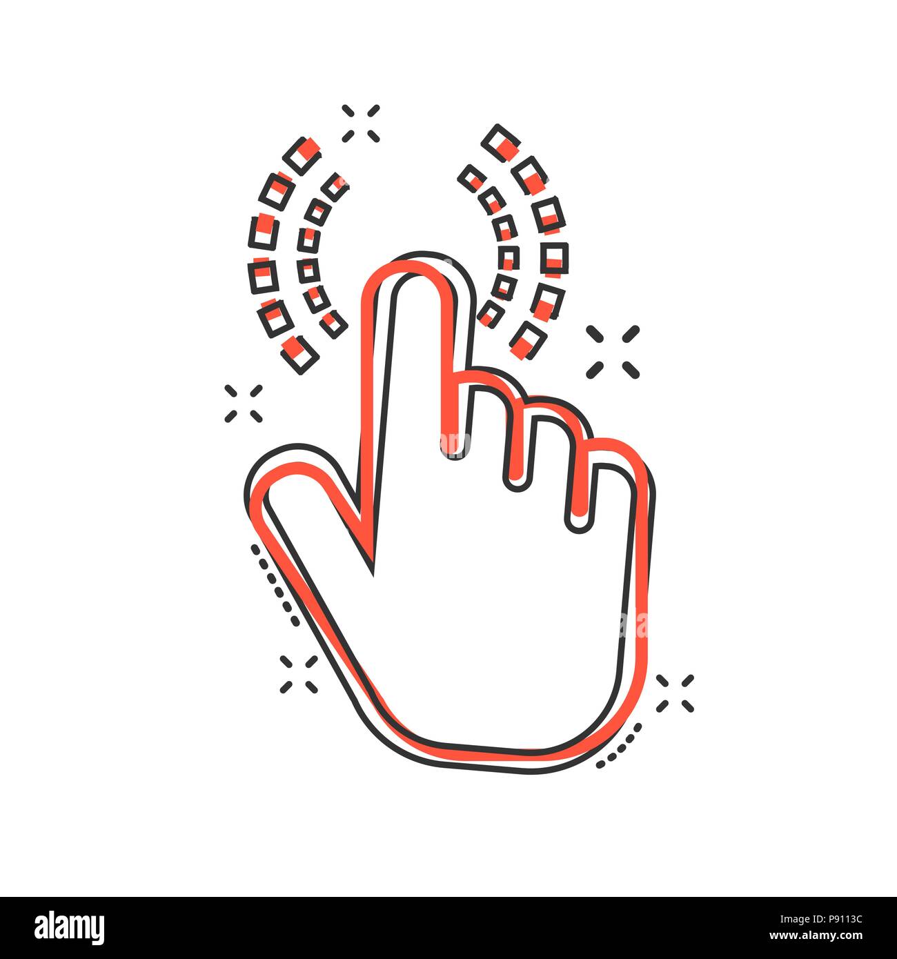 Vector cartoon click hand icon in comic style. Cursor finger sign ...